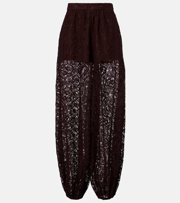 ADRIANA DEGREAS Cotton-blend Lace Balloon Pants - Brown
