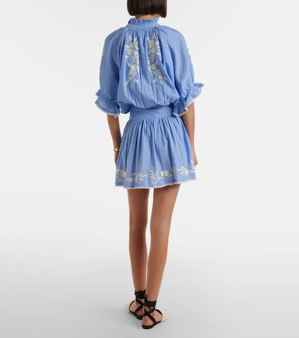 JULIET DUNN Embroidered Cotton Chambray Mini Dress