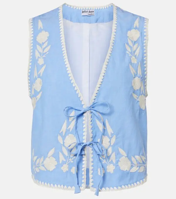 JULIET DUNN Embroidered Cotton Chambray Vest - Blue