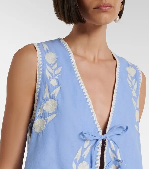 JULIET DUNN Embroidered Cotton Chambray Vest