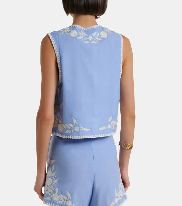 JULIET DUNN Embroidered Cotton Chambray Vest