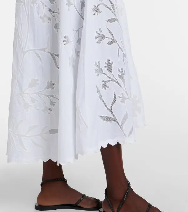 JULIET DUNN Embroidered Scalloped Cotton Midi Dress - White