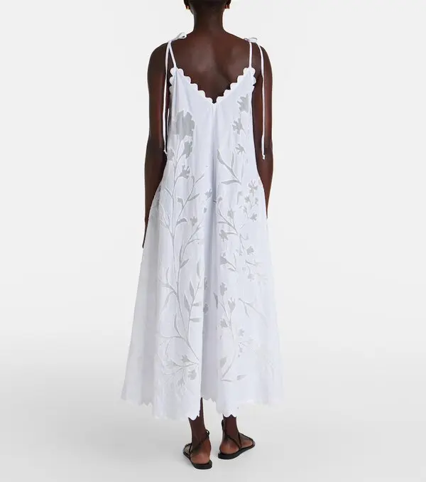 JULIET DUNN Embroidered Scalloped Cotton Midi Dress - White