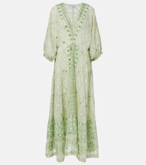 JULIET DUNN Embellished Cotton Maxi Dress - Green