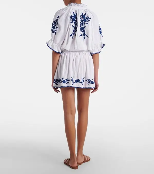 JULIET DUNN Embroidered Cotton And Linen Mini Dress