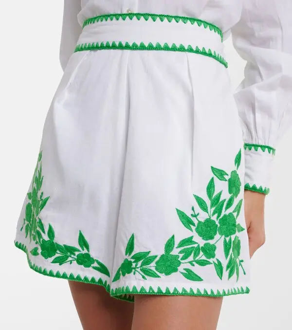 JULIET DUNN Embroidered Cotton And Linen Shorts - White