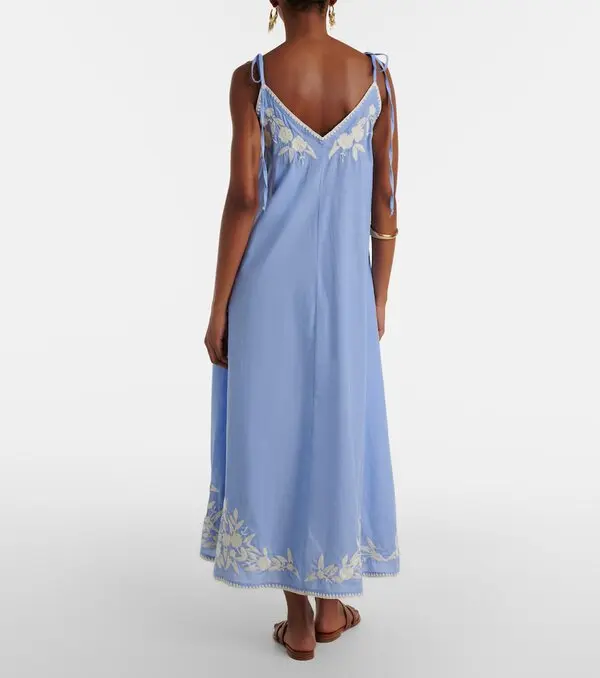 JULIET DUNN Embroidered Cotton And Linen Chambray Midi Dress