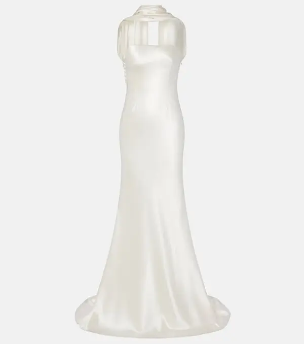 DANIELLE FRANKEL Bridal River Silk And Wool Bustier Gown - White