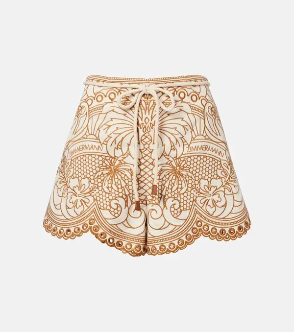 Zimmermann Como Embroidered Cotton Shorts - White