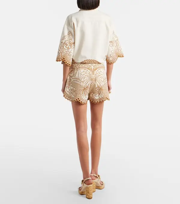 Zimmermann Como Embroidered Cotton Shorts