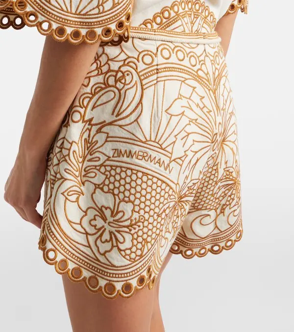 Zimmermann Como Embroidered Cotton Shorts