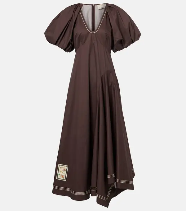 ALEMAIS Alémais Puff-sleeve Cotton Maxi Dress - Brown