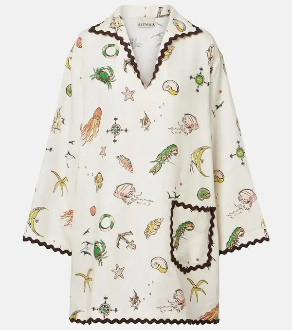ALEMAIS Printed Linen Mini Dress - Beige