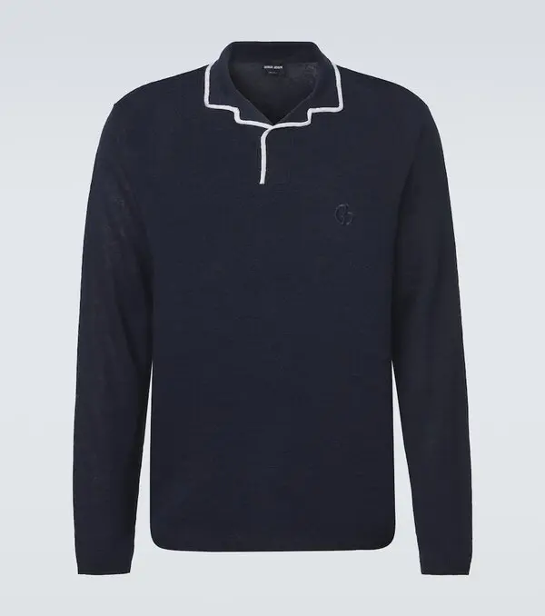 Giorgio Armani Linen And Silk Polo Sweater - Blue