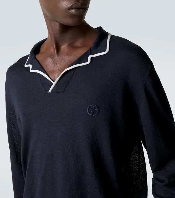 Giorgio Armani Linen And Silk Blend Polo Sweater