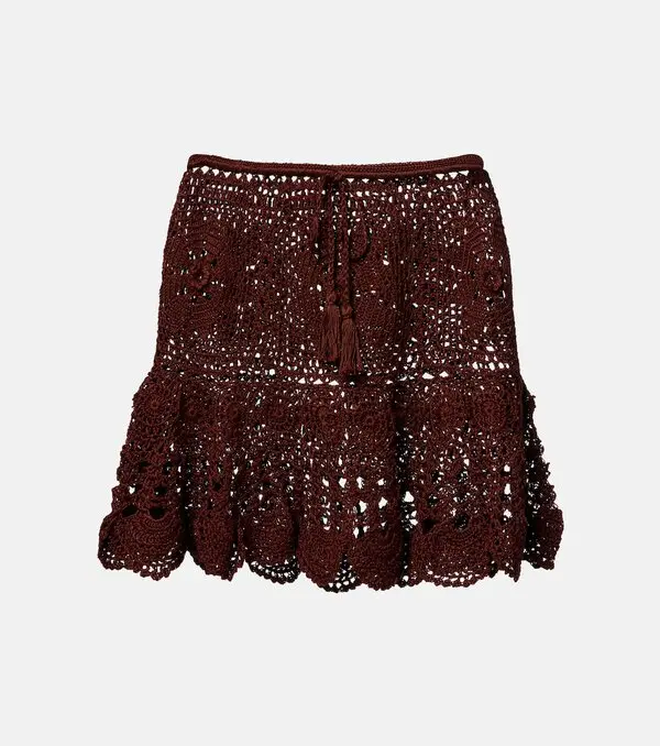 Anna Kosturova Crochet Cotton Miniskirt - Brown