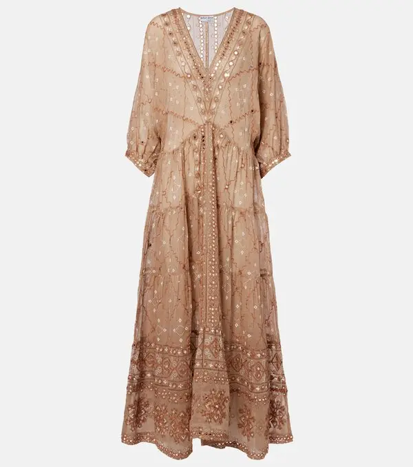 JULIET DUNN Embellished Cotton Maxi Dress - Brown
