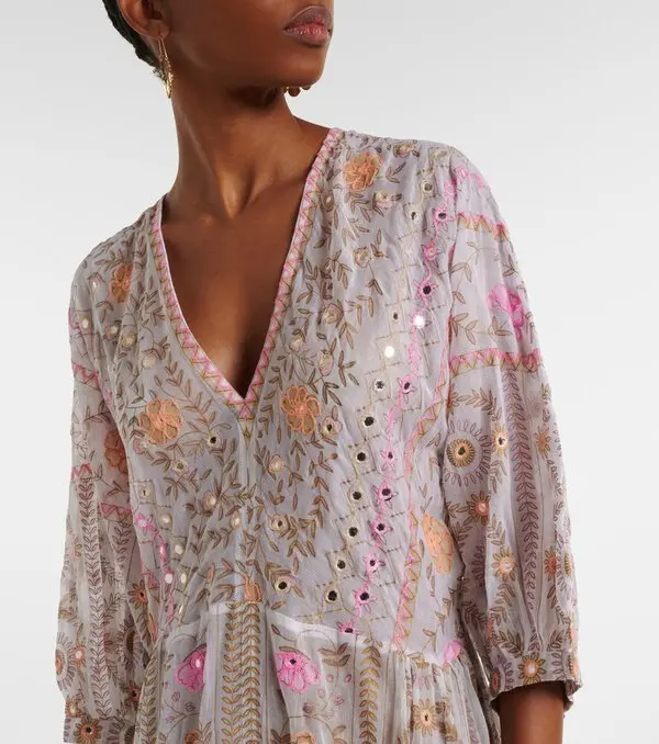 JULIET DUNN Embellished Floral Cotton Maxi Dress