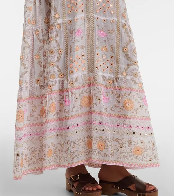 JULIET DUNN Embellished Floral Cotton Maxi Dress