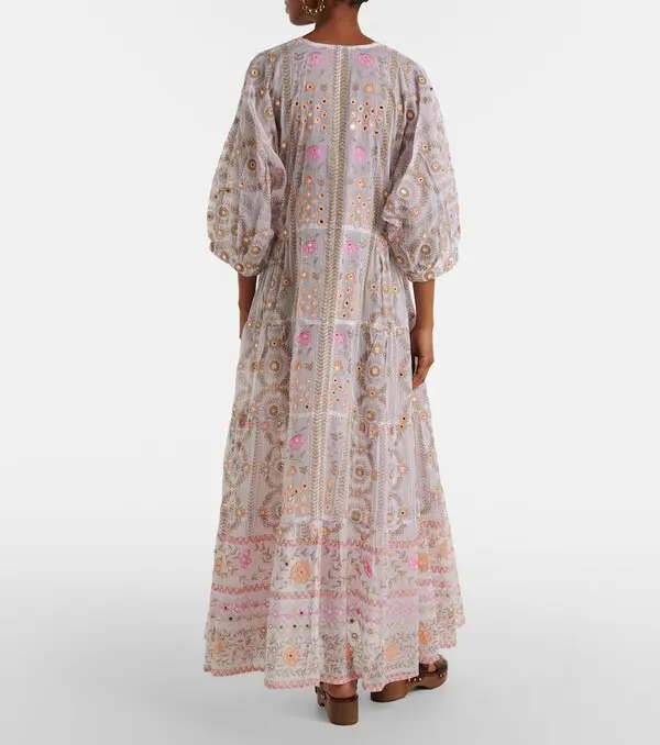 JULIET DUNN Embellished Floral Cotton Maxi Dress