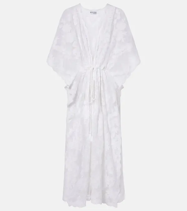 JULIET DUNN Embroidered Sheer Cotton Kaftan - White