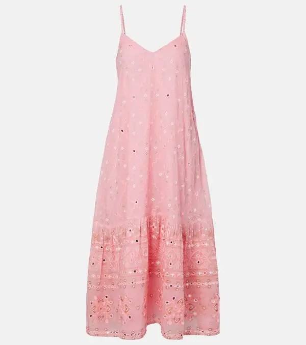 JULIET DUNN Embellished Cotton Midi Dress - Pink