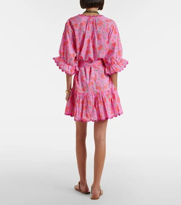JULIET DUNN Floral Scalloped Cotton Minidress