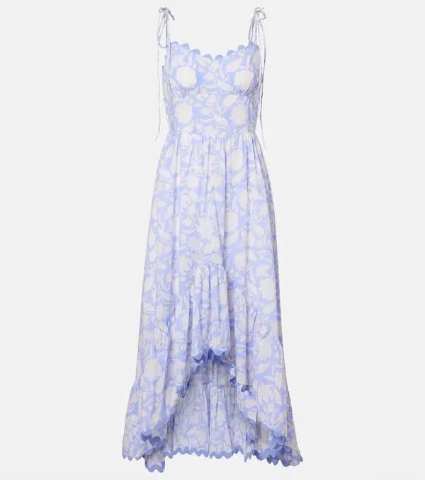 JULIET DUNN Asymmetric Floral Cotton Midi Dress - Blue