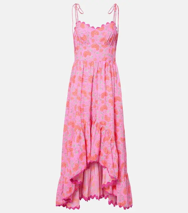 JULIET DUNN Asymmetric Floral Cotton Midi Dress - Pink
