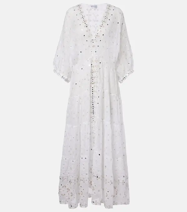 JULIET DUNN Embellished Cotton Maxi Dress - White