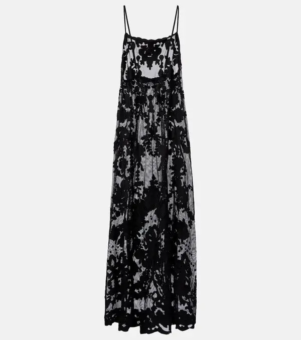 JULIET DUNN Embroidered Sheer Cotton Midi Dress - Black