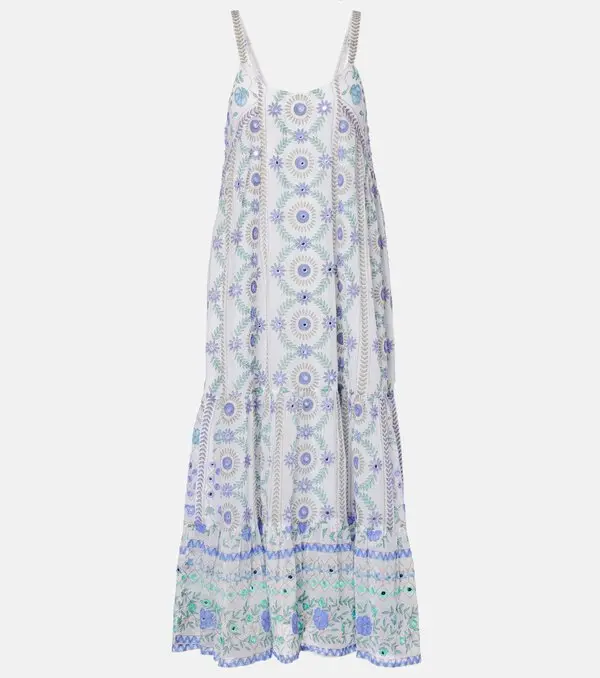 JULIET DUNN Embellished Floral Cotton Midi Dress - White