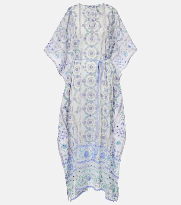 JULIET DUNN Embellished Floral Cotton Kaftan - White