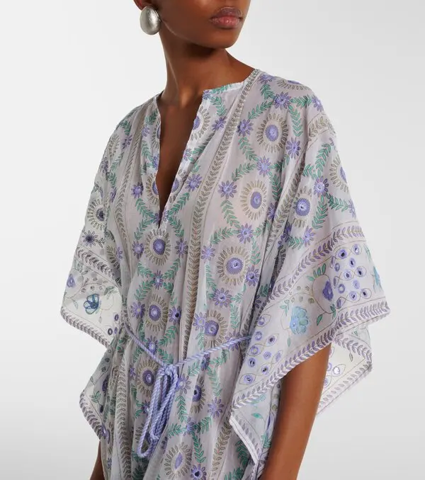 JULIET DUNN Embellished Floral Cotton Kaftan