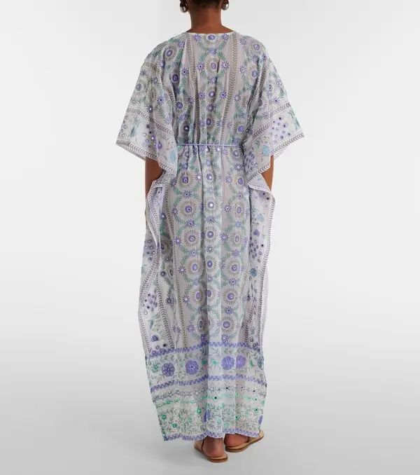 JULIET DUNN Embellished Floral Cotton Kaftan