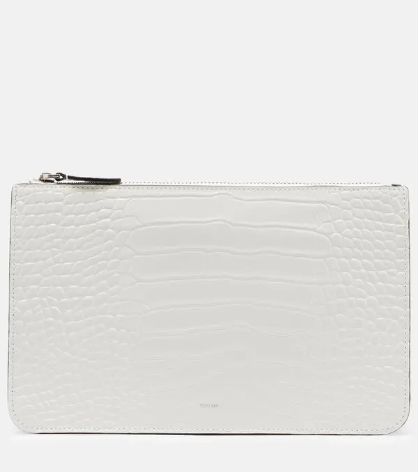 TOTEME Threefold Croc-effect Leather Clutch - White