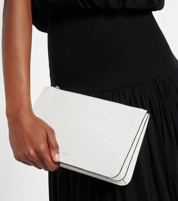 TOTEME Threefold Croc-effect Leather Clutch - White