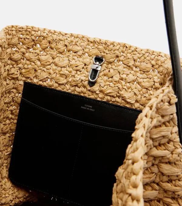 TOTEME Leather-trimmed Raffia Bucket Bag - Beige