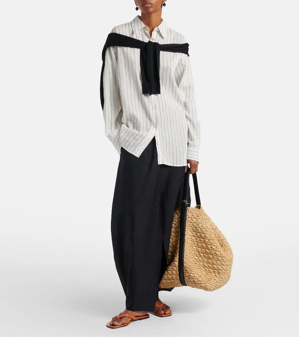 TOTEME Leather-trimmed Raffia Bucket Bag - Beige