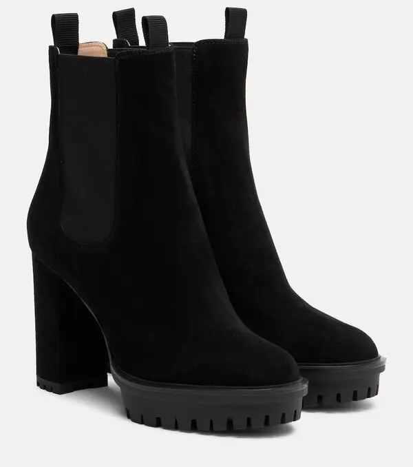 GIANVITO ROSSI Barry Suede Platform Ankle Boots - Black