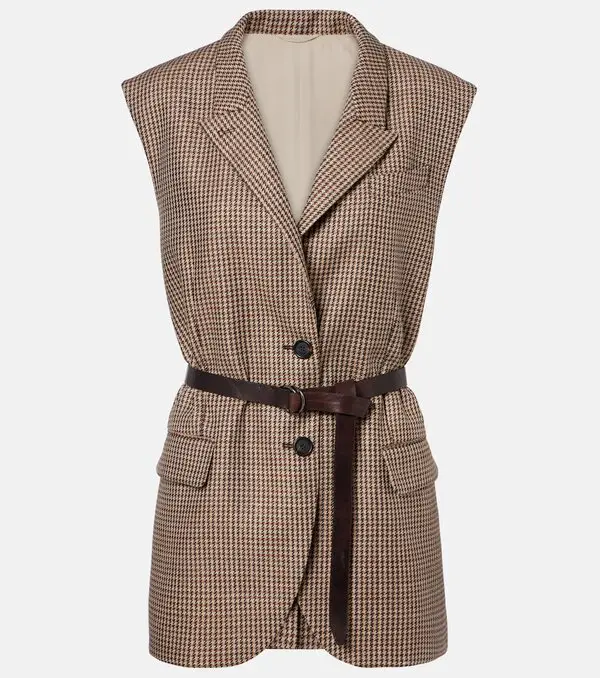 Brunello Cucinelli Houndstooth Wool-blend Vest - Brown