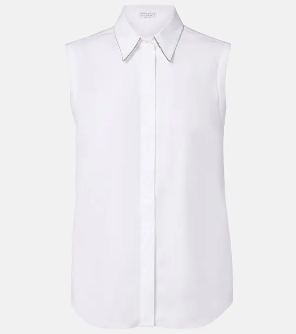 Brunello Cucinelli Monili Cotton-blend Top - White