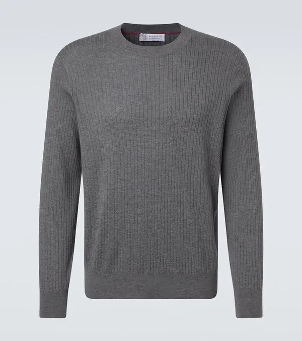 Brunello Cucinelli Ribbed-knit Cotton Sweater - Grey