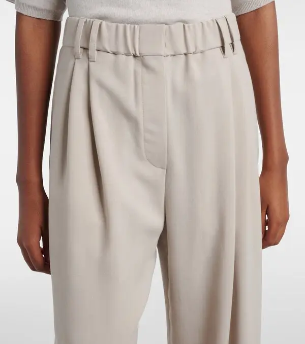 Brunello Cucinelli Monili Wool-blend Wide-leg Pants - Grey