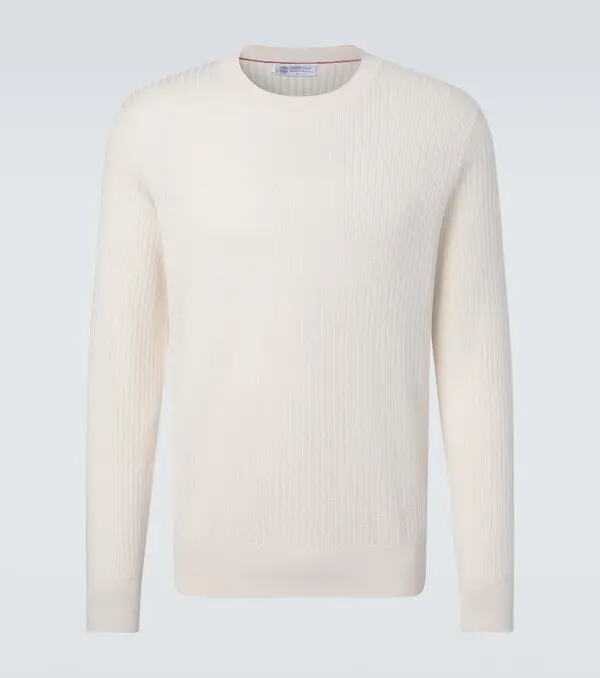 Brunello Cucinelli Ribbed-knit Cotton Sweater - White