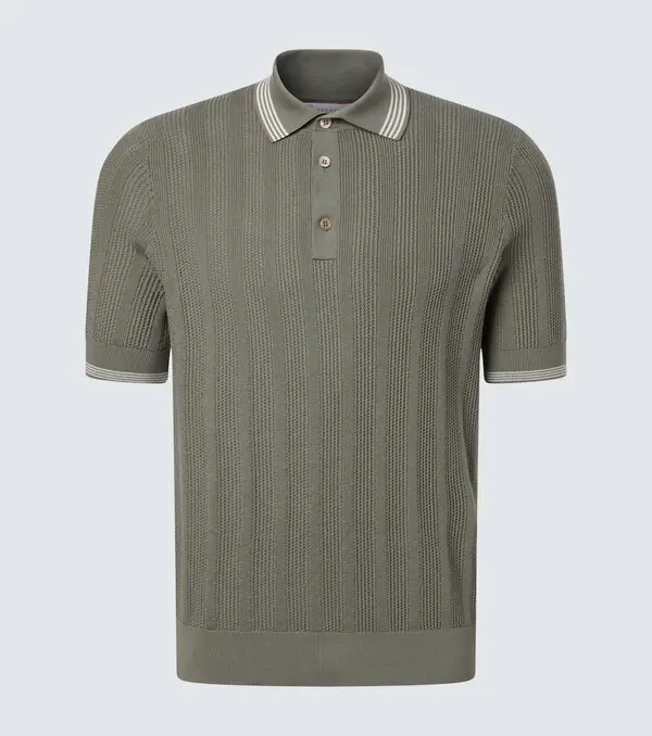 Brunello Cucinelli Ribbed-knit Cotton Polo Shirt - Green