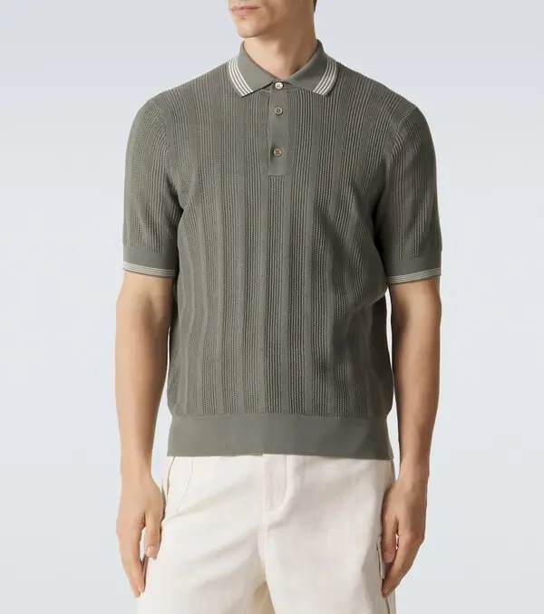 Brunello Cucinelli Ribbed-knit Cotton Polo Shirt - Green