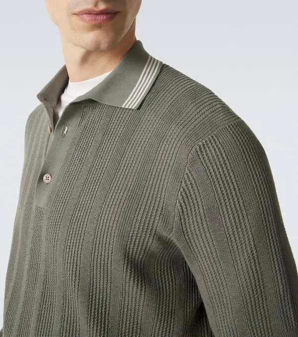 Brunello Cucinelli Ribbed-knit Cotton Polo Shirt - Green