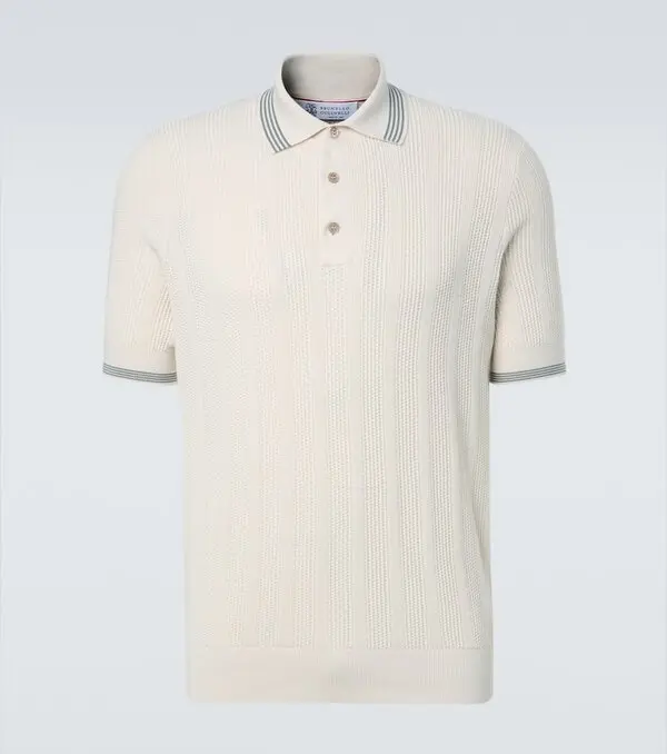 Brunello Cucinelli Ribbed-knit Cotton Polo Shirt - White