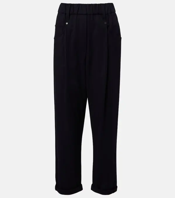 Brunello Cucinelli Monili Cotton-blend Straight Leg Pants - Blue